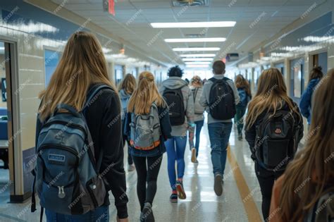 High School Students Walk Down A Busy Hallway At School Students