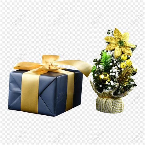 작은 크리스마스 트리 노란 리본 선물 상자행복했어파티 Png 일러스트 무료 다운로드 Lovepik