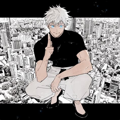 Safebooru 1boy Black Footwear Black Shirt Blue Eyes Building City