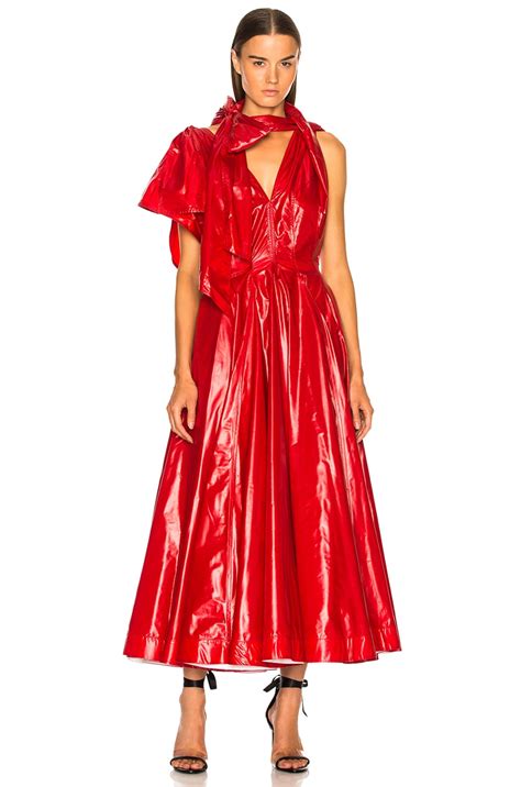 Calvin Klein 205w39nyc Tie Neck Midi Dress In Bright Scarlet Fwrd