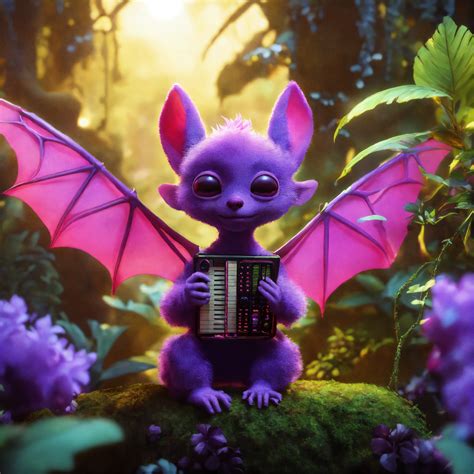 Lexica Cute Fuzzy Pink And Purple Alien Fruitbat Character With Big