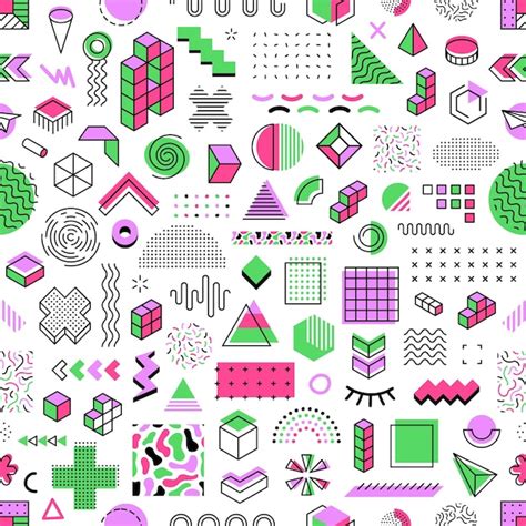 도형의 멤피스 패턴 원활한 배경 프리미엄 벡터