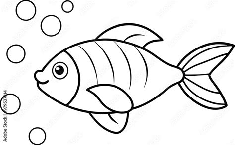 Cartoon Fish Swimming Vector Designs For Coloring Books Stock Vector