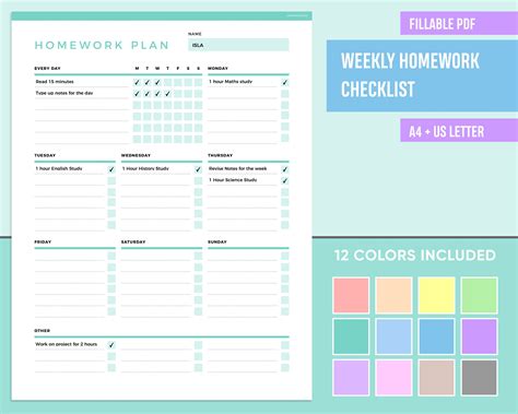 Editable Homework Checklist Fillable Homework Planner Printable