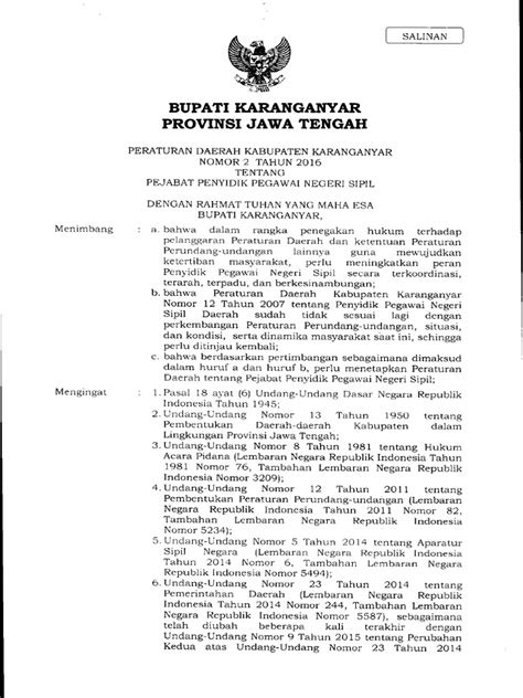 Perda Nomor 2 Tahun 2016 Ppns Karanganyar Jateng Pdf