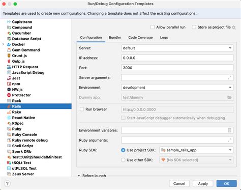 run debug configurations rubymine documentation