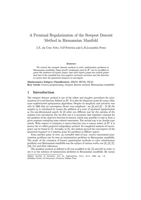 Pdf A Proximal Regularization Of The Steepest Descent Method In Riemannian Manifold