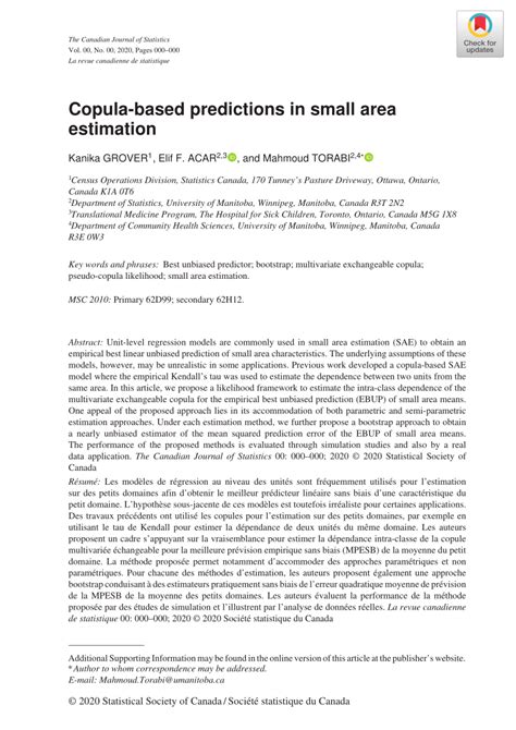 Pdf Copula‐based Predictions In Small Area Estimation