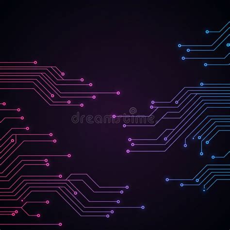 intersecting abstract circuitry patterns in pink and blue against a dark background stock