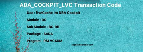 ADA COCKPIT LVC SAP Tcode For LiveCache Im DBA Cockpit