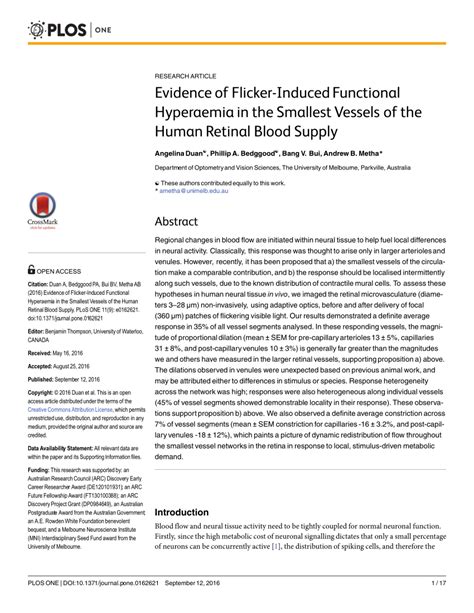 Pdf Evidence Of Flicker Induced Functional Hyperaemia In The Smallest