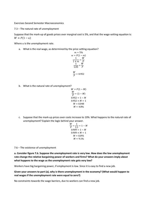 Macro Economics Exercises Exercises Second Semester Macroeconomics The Natural Rate Of