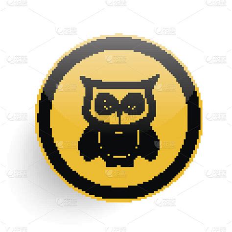 猫头鹰图标上黄色按钮，向量