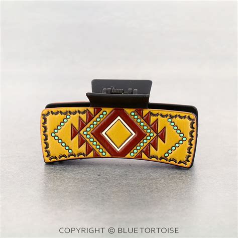 Large Western Aztec Pattern Hair Claw Clip Bluetortoisewholesale