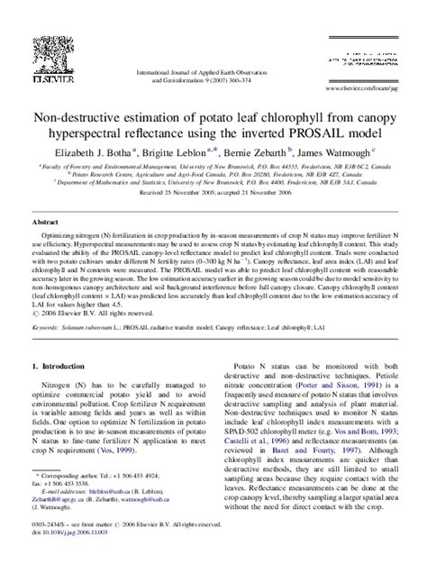 (PDF) Non-destructive estimation of potato leaf chlorophyll from canopy hyperspectral ...