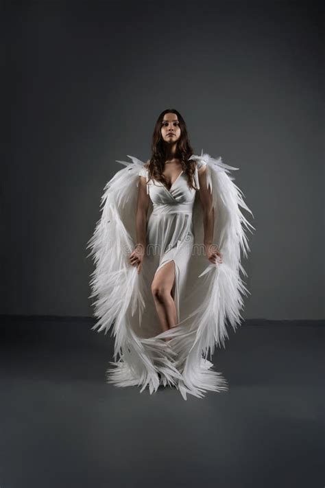 Woman In White Dress With Angel Wings Stock Image Image Of Angel