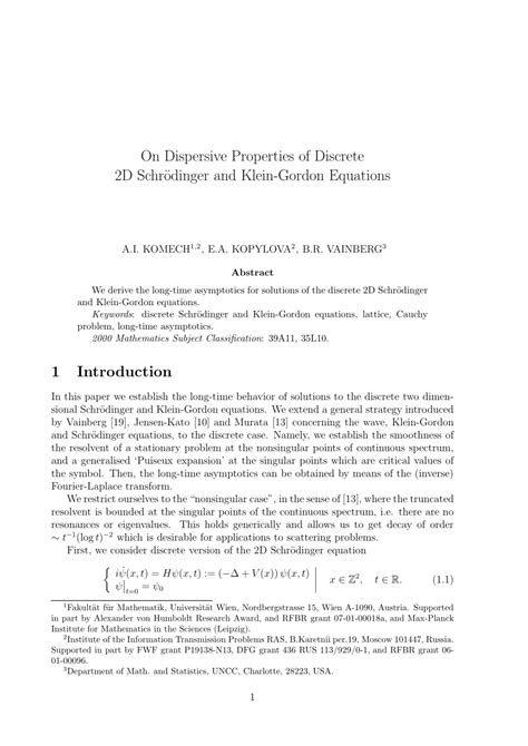 Pdf On Dispersive Properties Of Discrete 2d Schrödinger And Kleingordon Equations