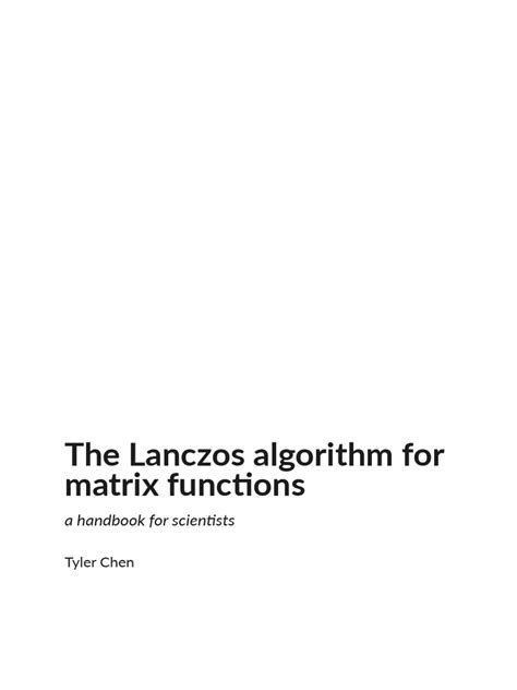 《the Lanczos Algorithm For Matrix Functions A Handbook For Numerical