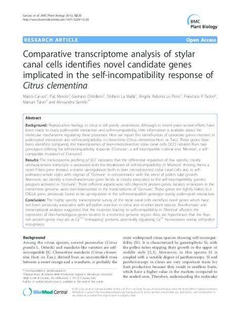 Pdf Comparative Transcriptome Analysis Of Stylar Canal Cells