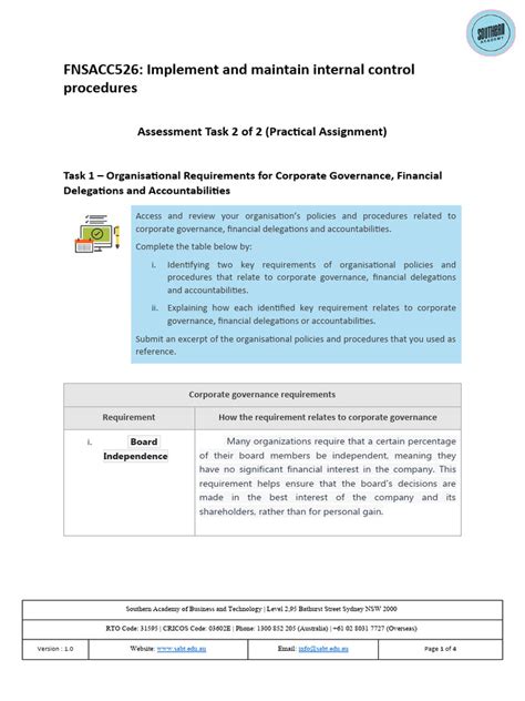Fnsacc526 Assessment Task 2 Of 3 Practical Assignment Task 1 V10