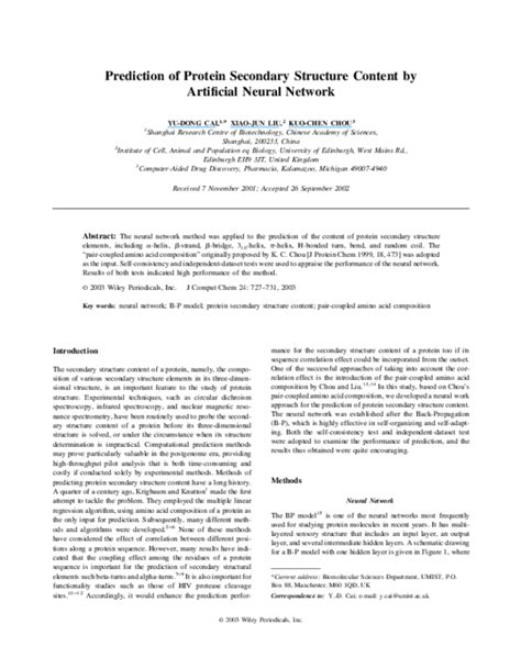 pdf prediction of protein secondary structure content by artificial