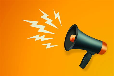벡터 현실적인 3d 간단한 검은 확성기 오렌지 배경에 번개 디자인 서식 파일 배너 웹 스피커 기호 발표 주의 개념 개념에 대한 스톡 벡터 아트 및 기타 이미지 Istock