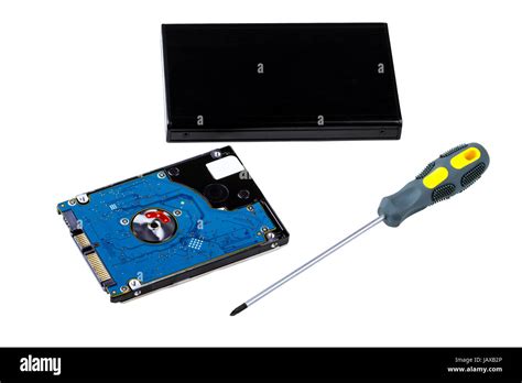 Hard Disk Drive Case And Screwdriver Isolated On White Background Stock Photo Alamy