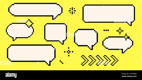 set of pixel art cloud bubble quote box speech bubble dialog retro 8