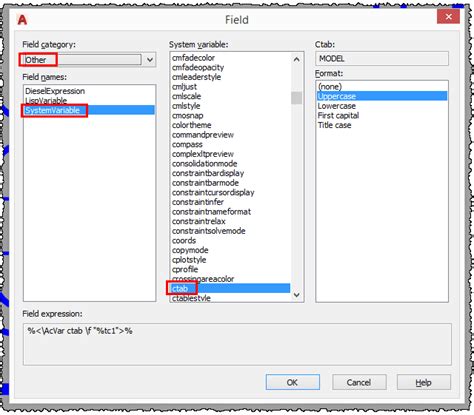autocad field with layout tab name applied software graitec group