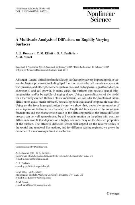 Pdf A Multiscale Analysis Of Diffusions On Rapidly Varying Surfaces