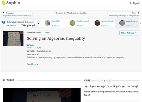 Sophia Solving An Algebraic Inequality Lesson 2 Instructional Video For 9th 10th Grade