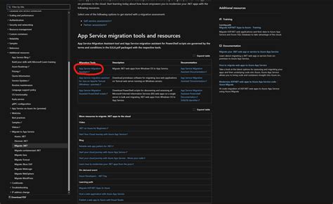 o link para download do app service migration assistant não está