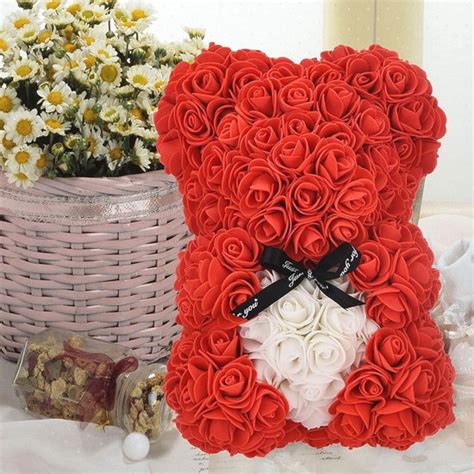 Rozenbeer Met Geschenkdoos En Lint Teddybeer Met Rozen Voor Vrouwen