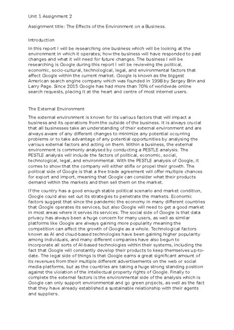 Unit 1 Assignment 2 Assignment Title The Effects Of The Environment On A Business