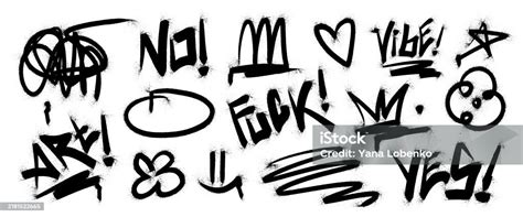 스프레이 캔으로 칠해진 펑크 록 스타일의 요소 세트 낙서 왕관 별 및 기타 요소는 튀는 것과 물방울의 질감을 가진 거리 낙서 스타일입니다 0명에 대한 스톡 벡터 아트 및