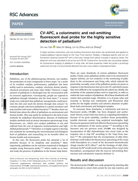 Pdf Cv Apc A Colorimetric And Red Emitting Fluorescent Dual Probe For The Highly Sensitive