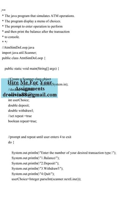 The Java Program That Simulates Atm Operations The Progpdf