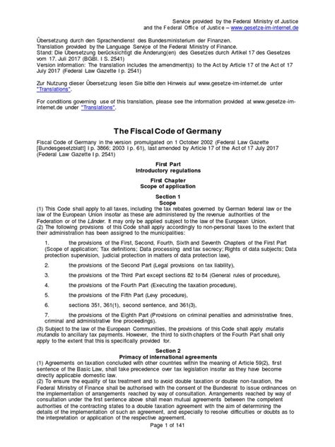 Germanys Fiscal Code Overview Pdf Taxes Discovery Law