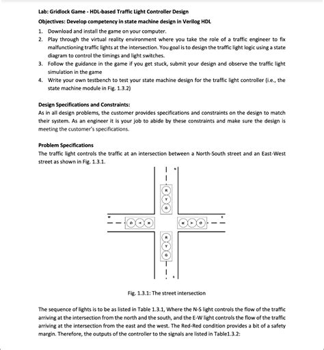 Solved Lab Gridlock Game HDL Based Traffic Light Chegg Com