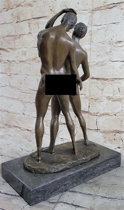 2 Male Nude Naked Men Man Subject Bronze Masterpiece Sculpture Statue