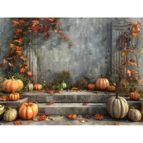 Autumnal Pumpkins Farm Photography Backdrops Props Halloween Fall Field Maple Leaf Scarecrow