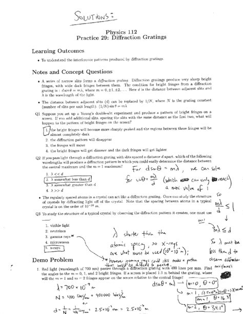 Diffraction Gratings Practice Phy 112 Studocu