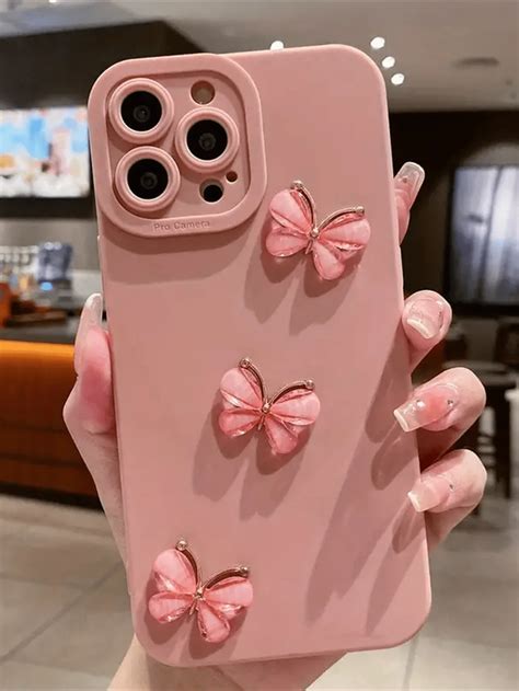 1pc Pink Cute Glossy Butterfly Camera Protected Phone Case Compatible