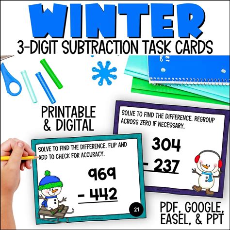 Winter 3 Digit Subtraction Task Cards Curious Classroom Adventures