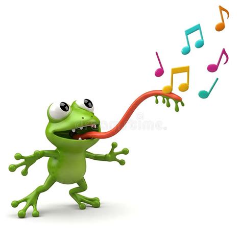 Cartoon Frog With Extended Tongue Catching Musical Notes In A Playful
