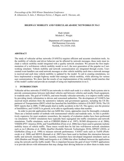 highway mobility and vehicular ad hoc networks in pdf