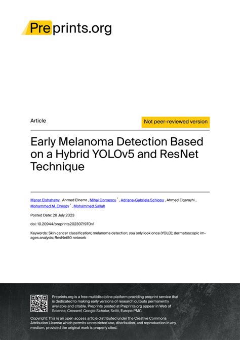 pdf early melanoma detection based on a hybrid yolov5 and resnet