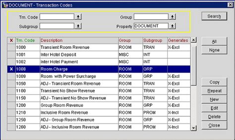 transaction codes