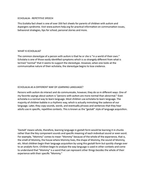 Echolalia Pdf Cognition Behavioural Sciences