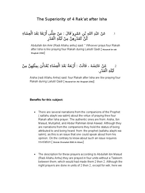The Superiority Of 4 Rakah After Isha Pdf Banu Hashim Islamic Ethics